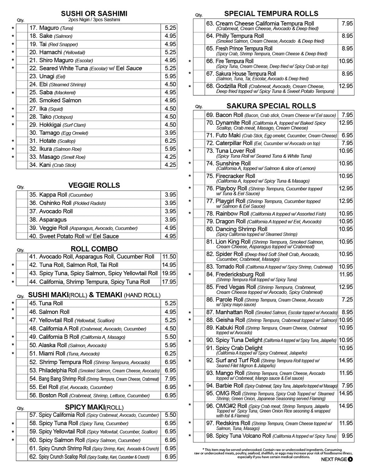 Sakura Sushi Menu Albuquerque